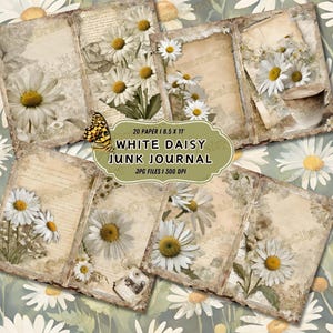 White Daisy Journal Kit | 20 JPG Digital Junk Journal Pages | Shabby ...