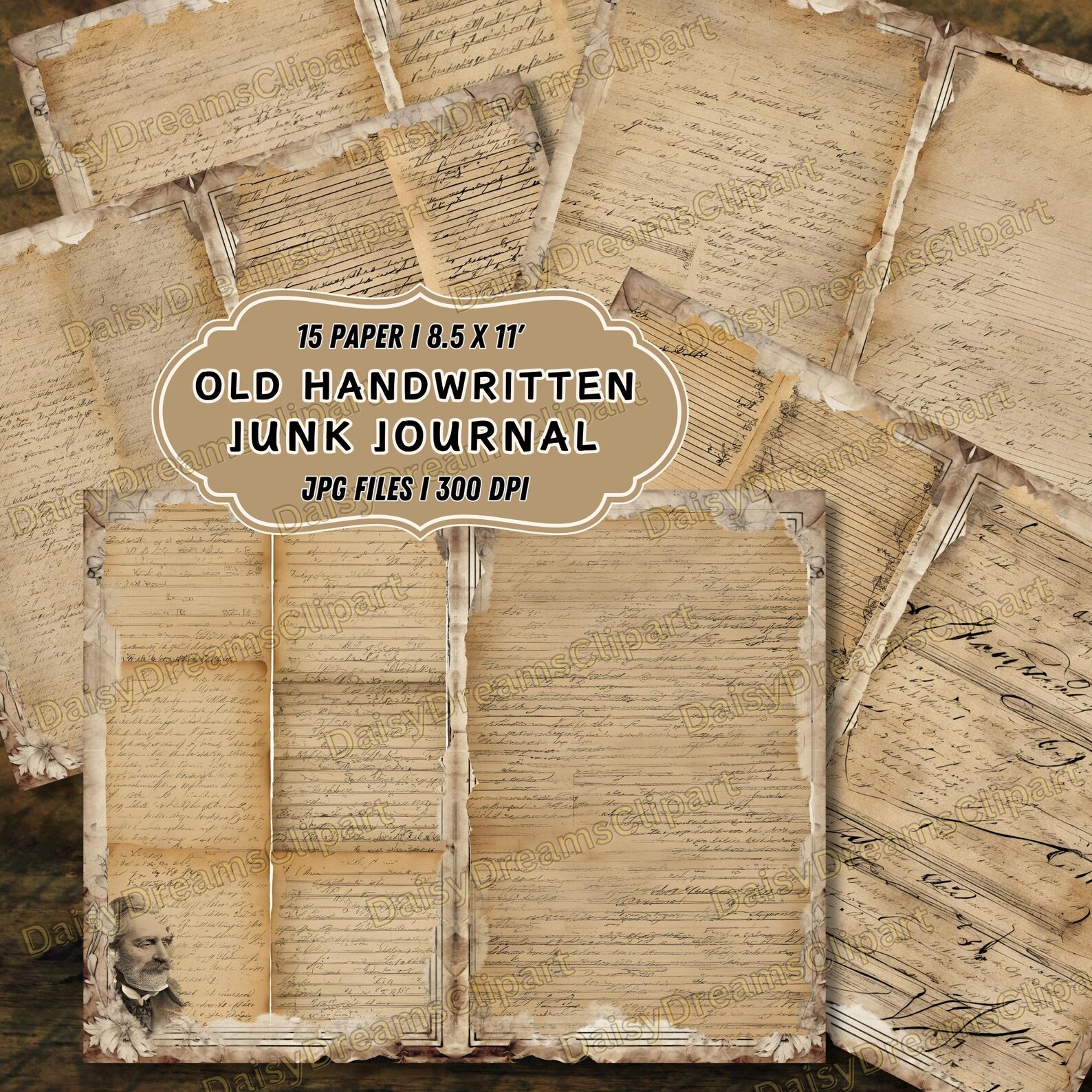 Old Handwriting Junk Journal Pages | Digital Scrapbook Paper Kit ...