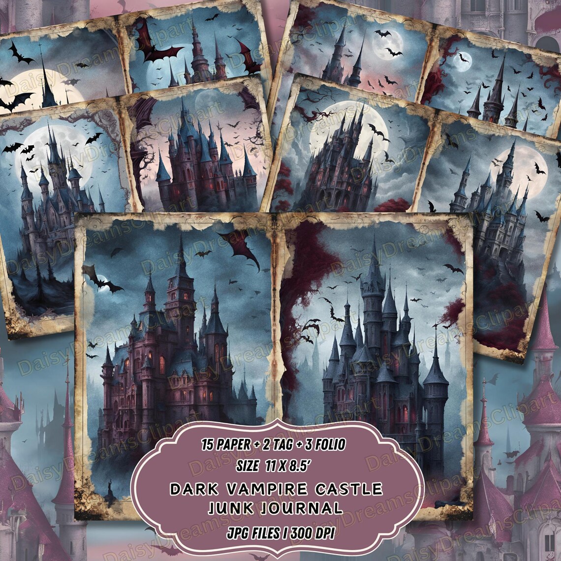 Dark Vampire Castle Junk Journal Kit: Spooky Halloween Scrapbook ...
