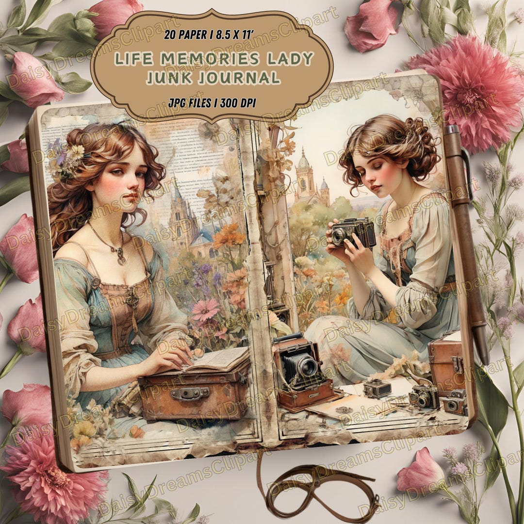 Life Memories Lady Junk Journal Kit | Digital Scrapbook | Watercolor ...