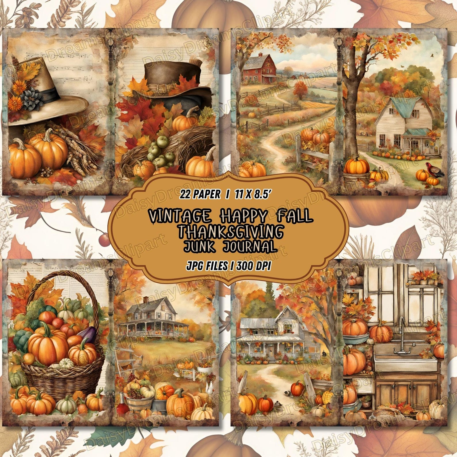 Vintage Fall Thanksgiving Junk Journal Kit | Autumn Printable Pages ...