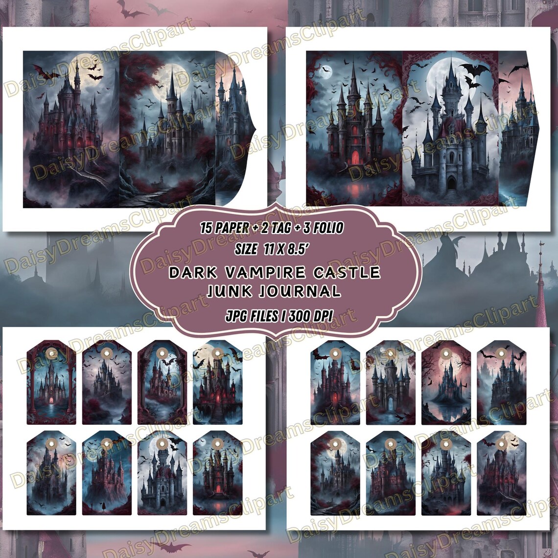 Dark Vampire Castle Junk Journal Kit: Spooky Halloween Scrapbook ...