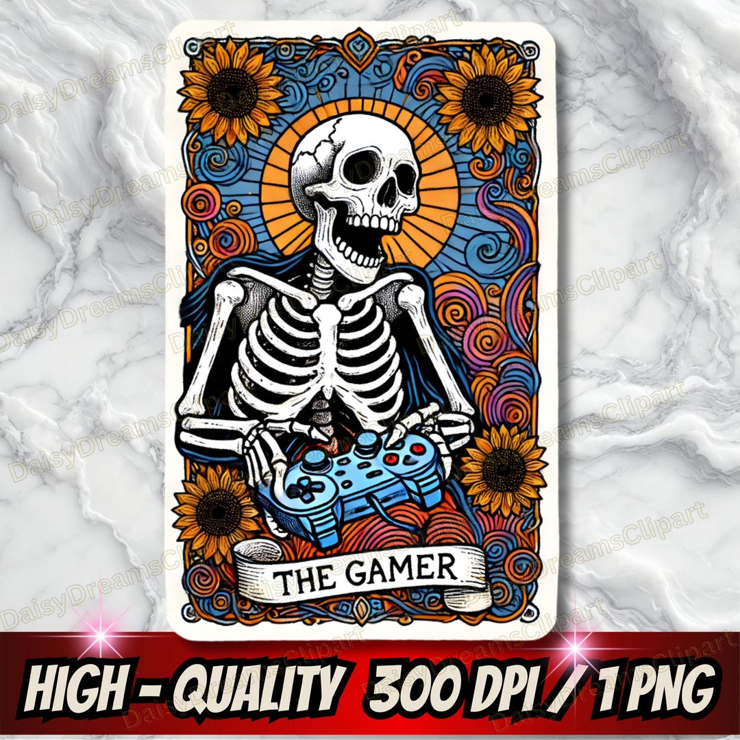 The Gamer Tarot Card PNG | Skeleton Gamer Tarot Design PNG | Funny ...