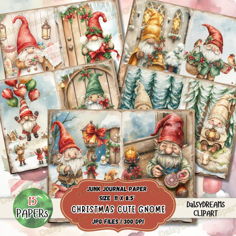 Christmas Gnome Junk Journal Kit | Cute Gnome Journal Pages | Whimsical ...