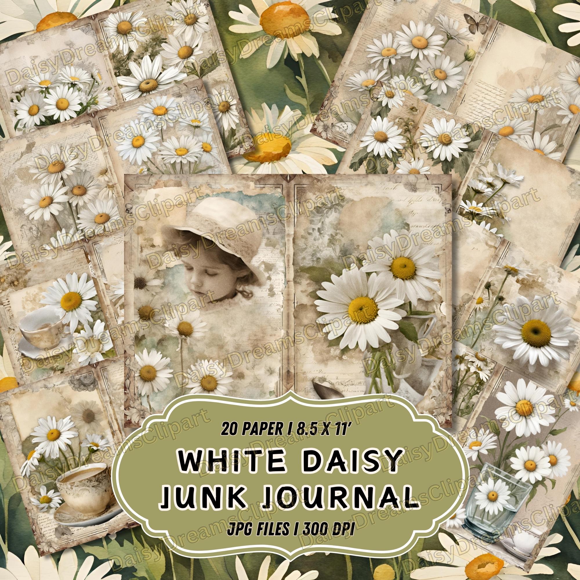 White Daisy Journal Kit | 20 JPG Digital Junk Journal Pages | Shabby ...