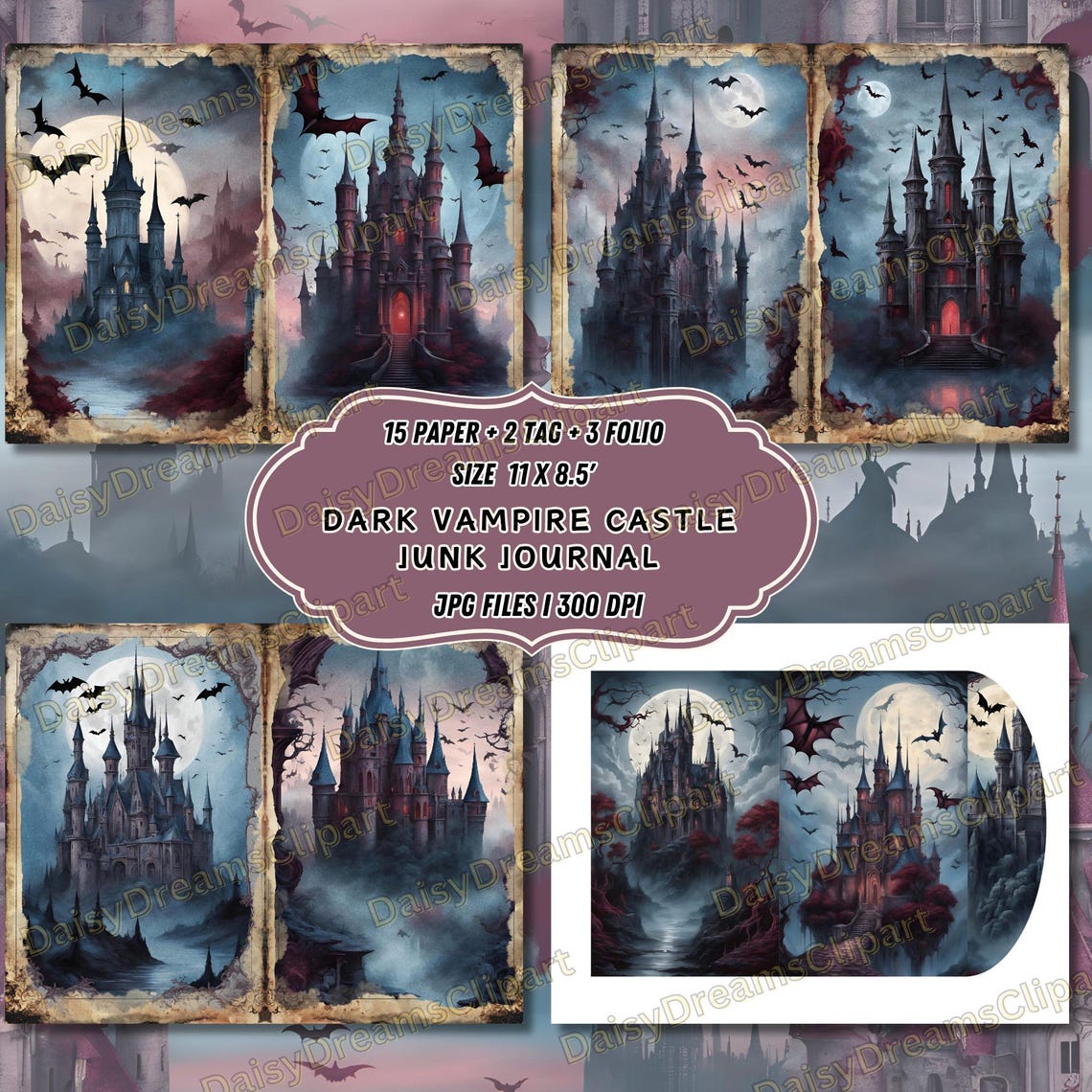 Dark Vampire Castle Junk Journal Kit: Spooky Halloween Scrapbook ...