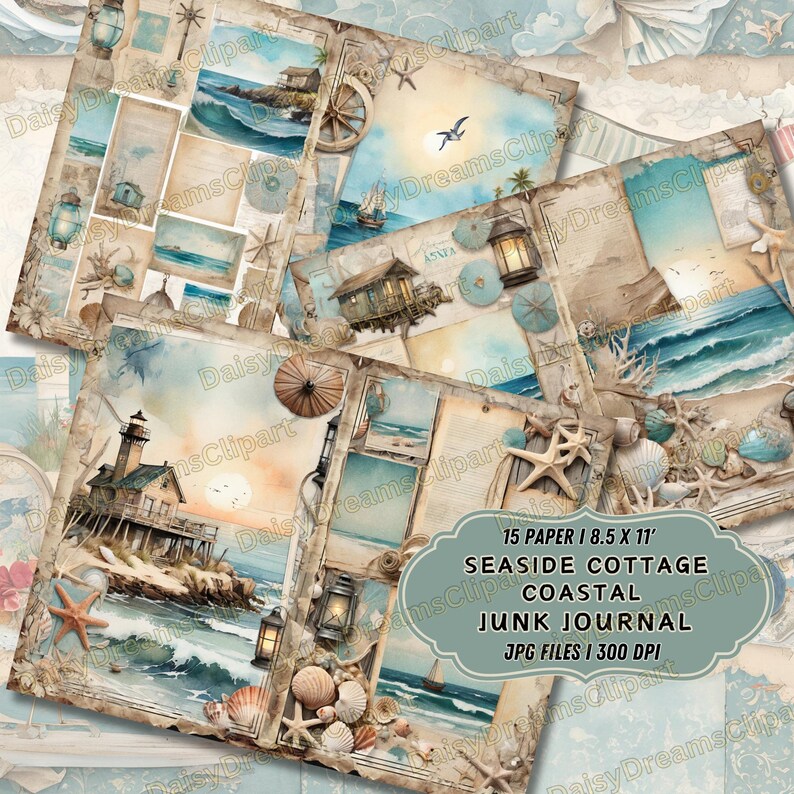 Seaside Cottage Coastal Junk Journal Kit | Shabby Chic | Nautical ...