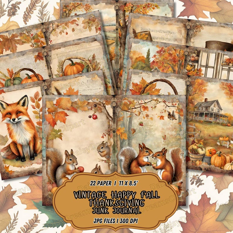 Vintage Fall Thanksgiving Junk Journal Kit | Autumn Printable Pages ...