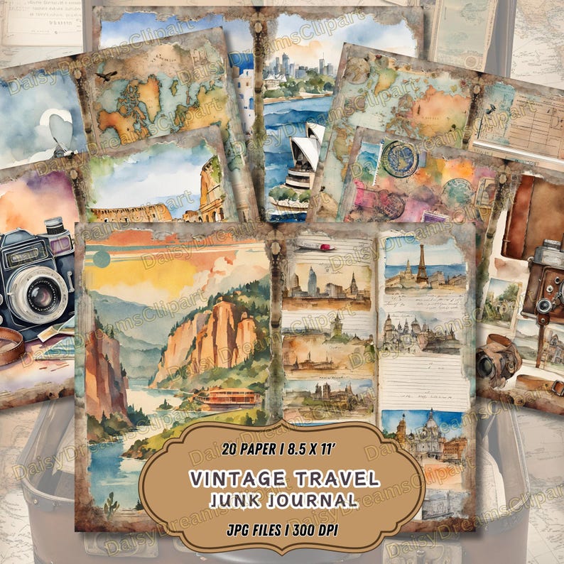Vintage Travel Junk Journal Kit: Printable Scrapbook Pages (digital ...