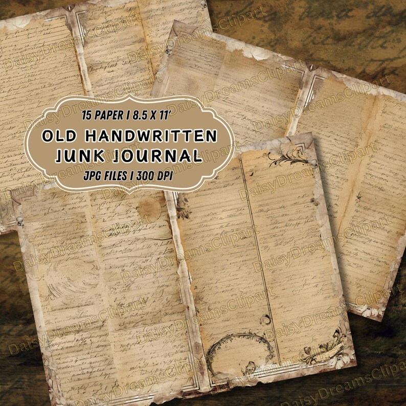 Old Handwriting Junk Journal Pages Digital Scrapbook Paper Kit Vintage ...