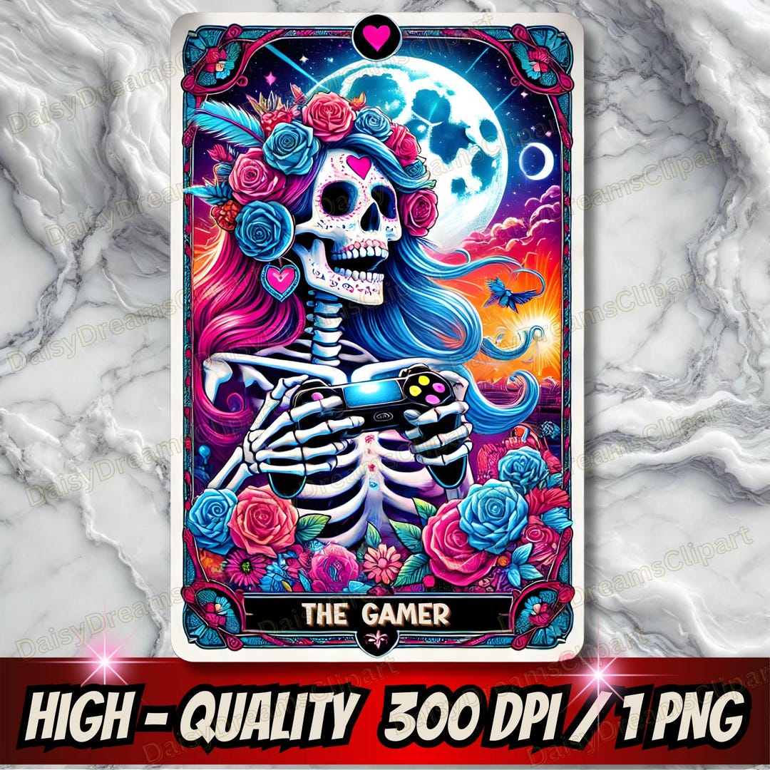 The Gamer Tarot Card | Female Skeleton Gamer Tarot Design | Funny Tarot ...