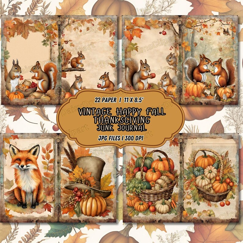 Vintage Fall Thanksgiving Junk Journal Kit | Autumn Printable Pages ...