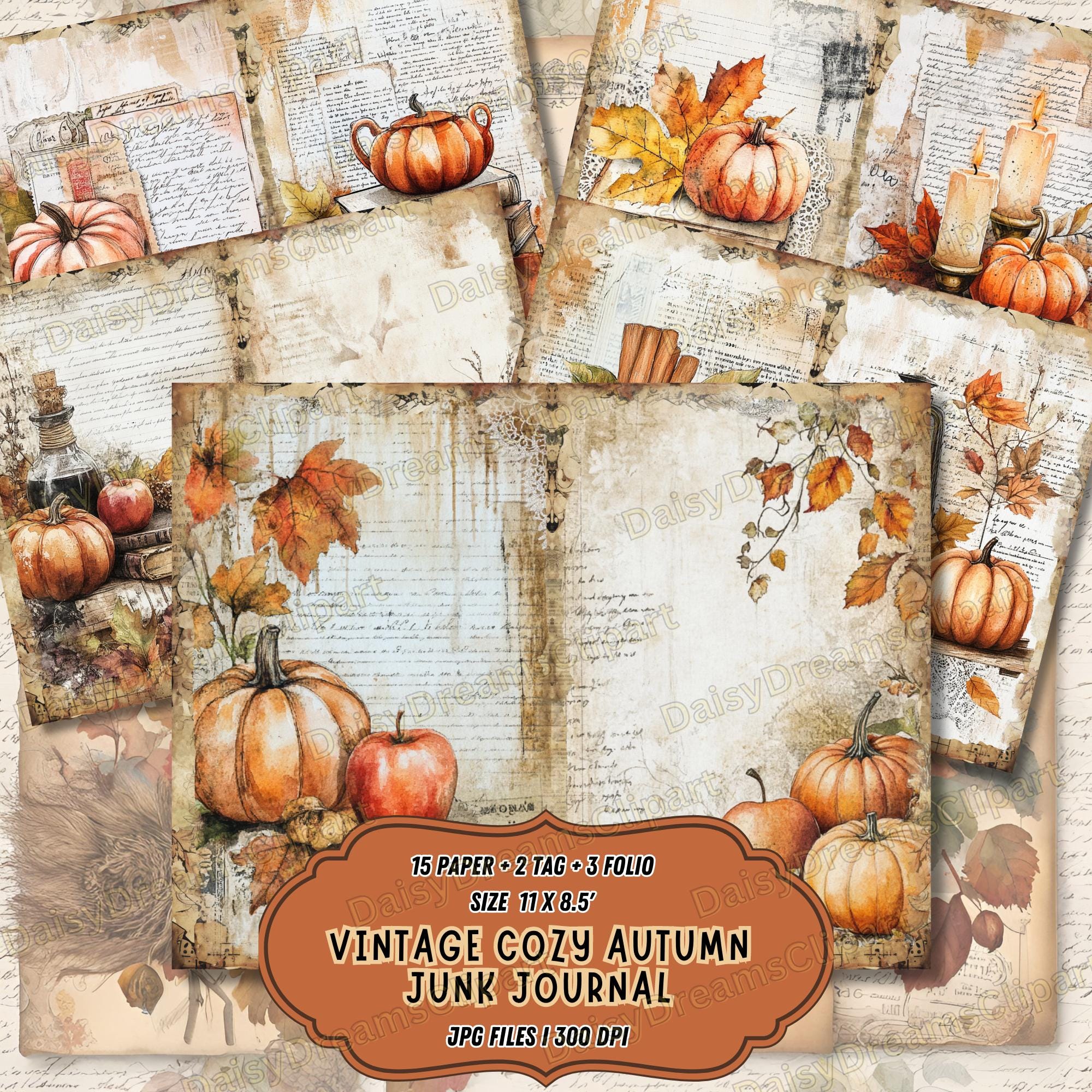 Vintage Autumn Junk Journal Kit: Cozy Fall Scrapbooking Paper (digital ...