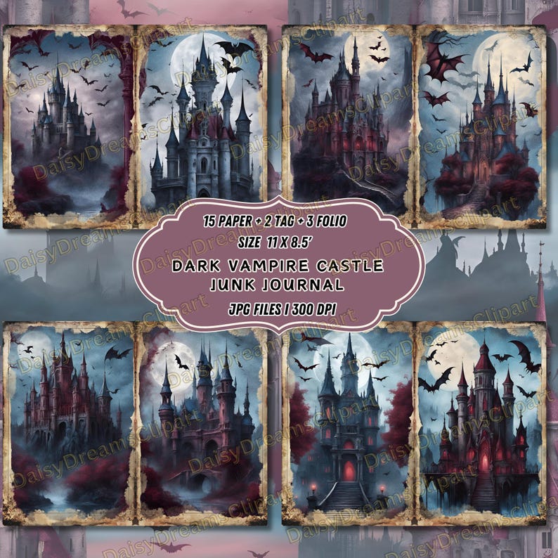 Dark Vampire Castle Junk Journal Kit: Spooky Halloween Scrapbook ...