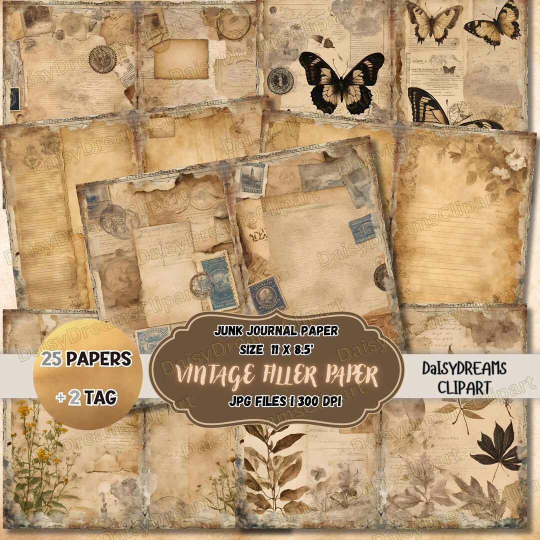 Vintage Filler Papers Junk Journal Kit | Nature-themed Horizontal Junk ...