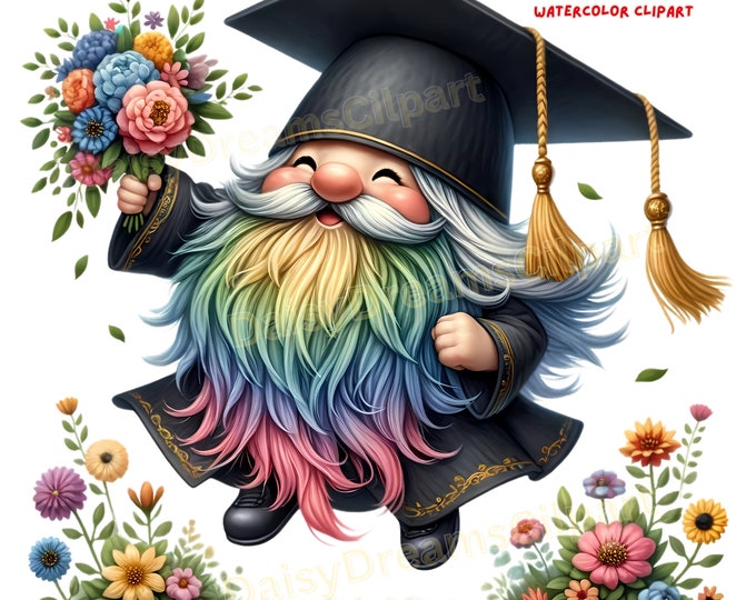 Graduation Gnome Clipart PNG Collection | Watercolor Nome Grad ...