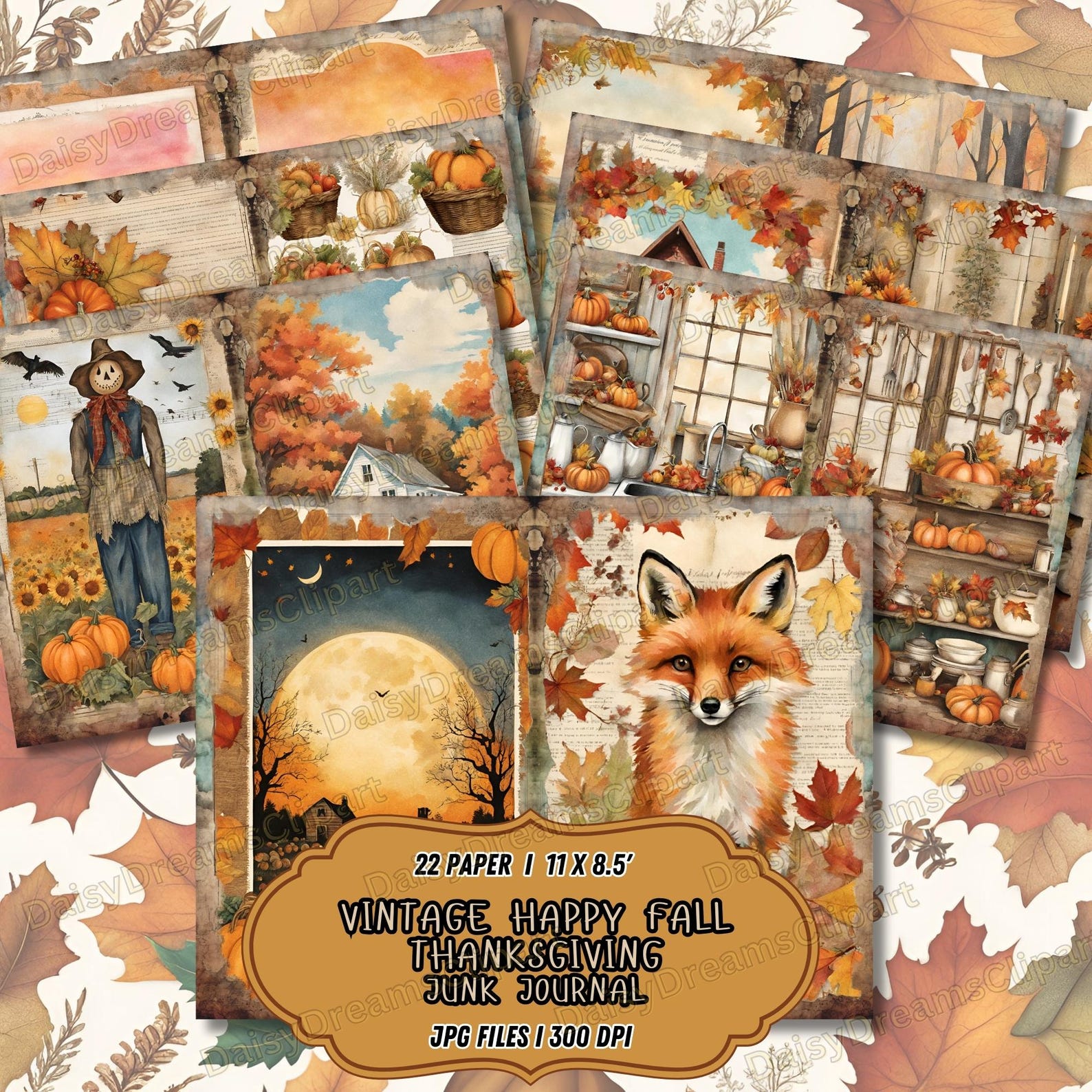 Vintage Fall Thanksgiving Junk Journal Kit | Autumn Printable Pages ...