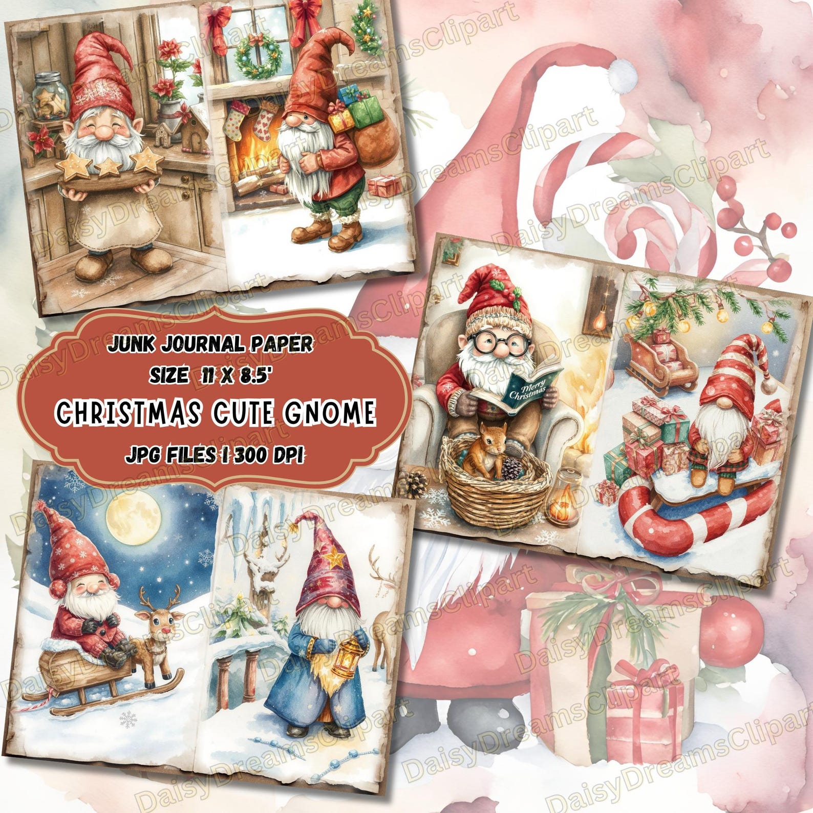 Christmas Gnome Junk Journal Kit | Cute Gnome Journal Pages | Whimsical ...