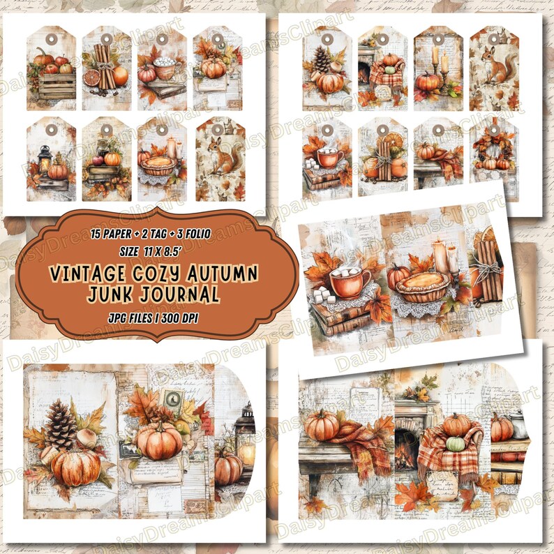 Vintage Autumn Junk Journal Kit: Cozy Fall Scrapbooking Paper (digital ...