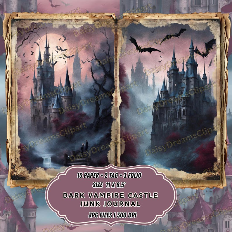 Dark Vampire Castle Junk Journal Kit: Spooky Halloween Scrapbook ...