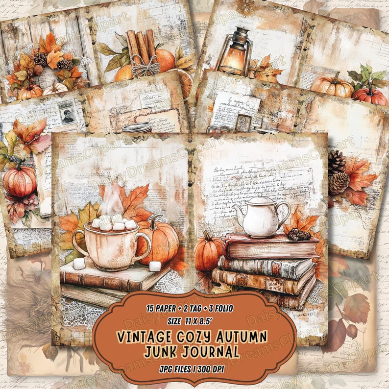 Vintage Autumn Junk Journal Kit: Cozy Fall Scrapbooking Paper (digital ...