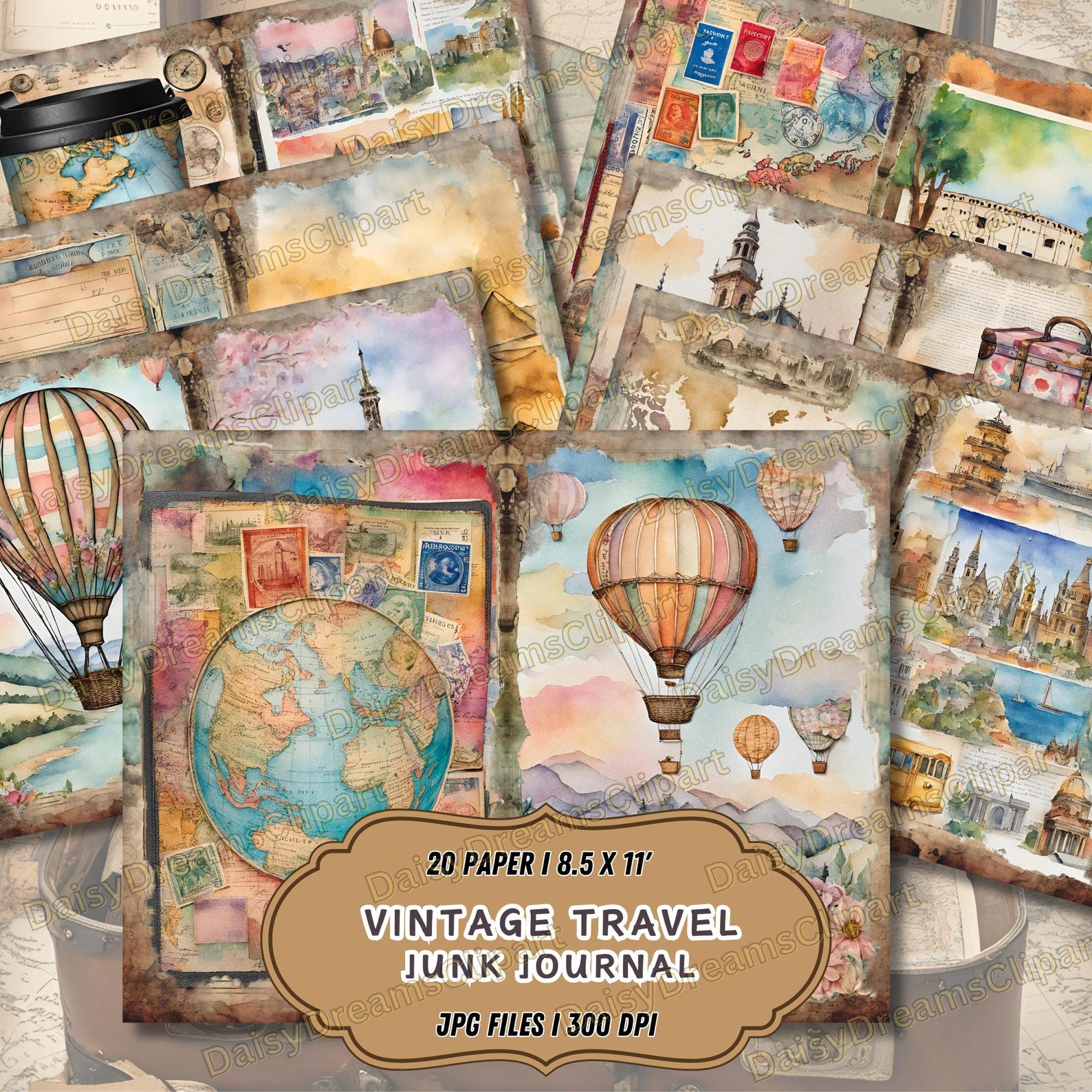 Vintage Travel Junk Journal Kit: Printable Scrapbook Pages (digital ...