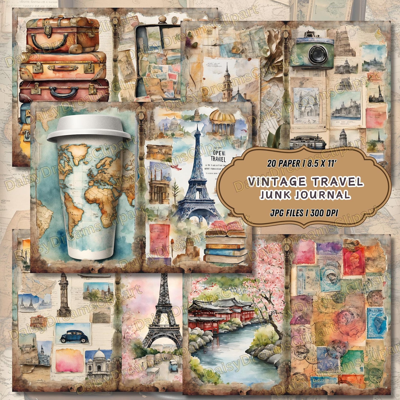 Vintage Travel Junk Journal Kit: Printable Scrapbook Pages (digital ...