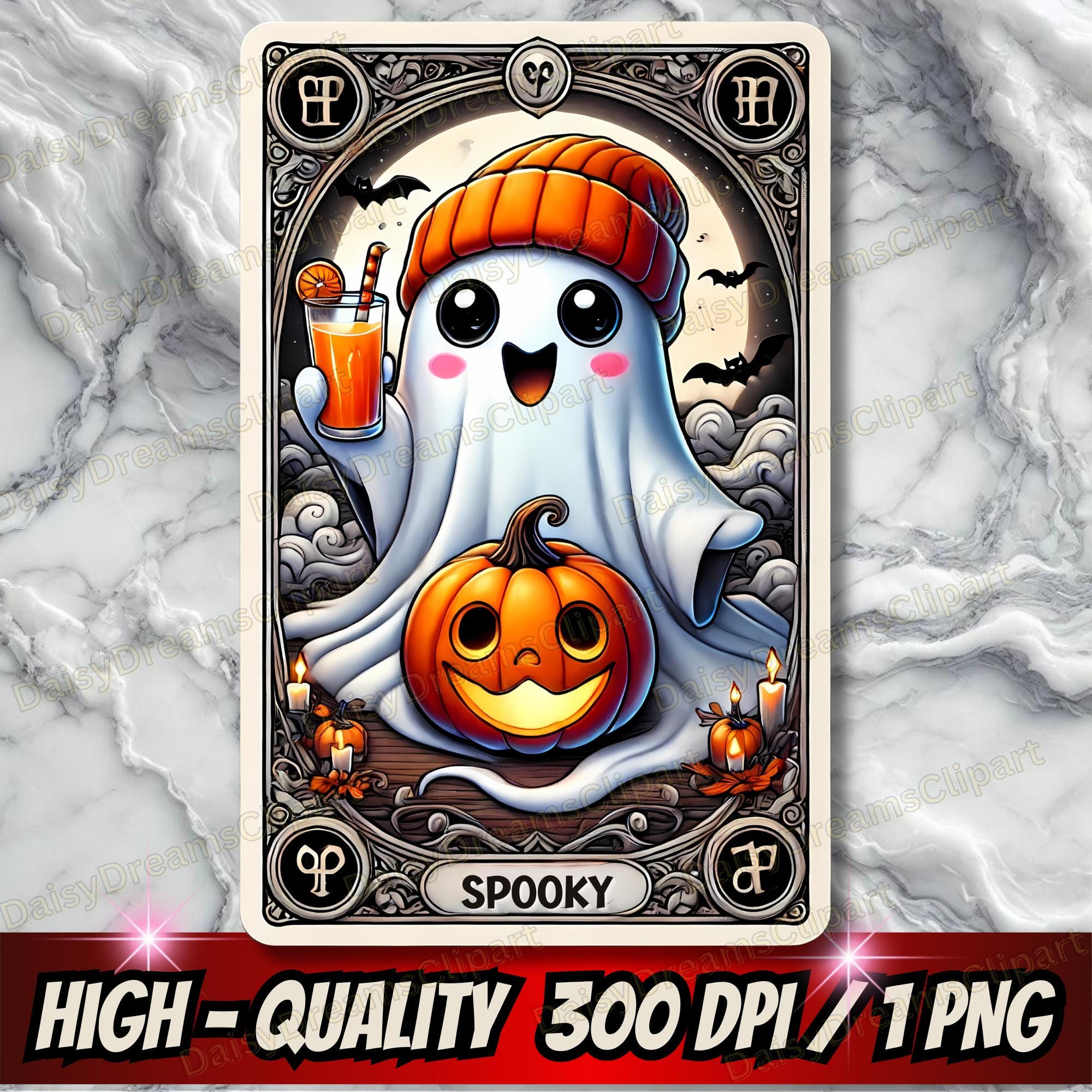 Spooky Ghost Tarot Card PNG: Halloween Pumpkin Design (digital Download ...