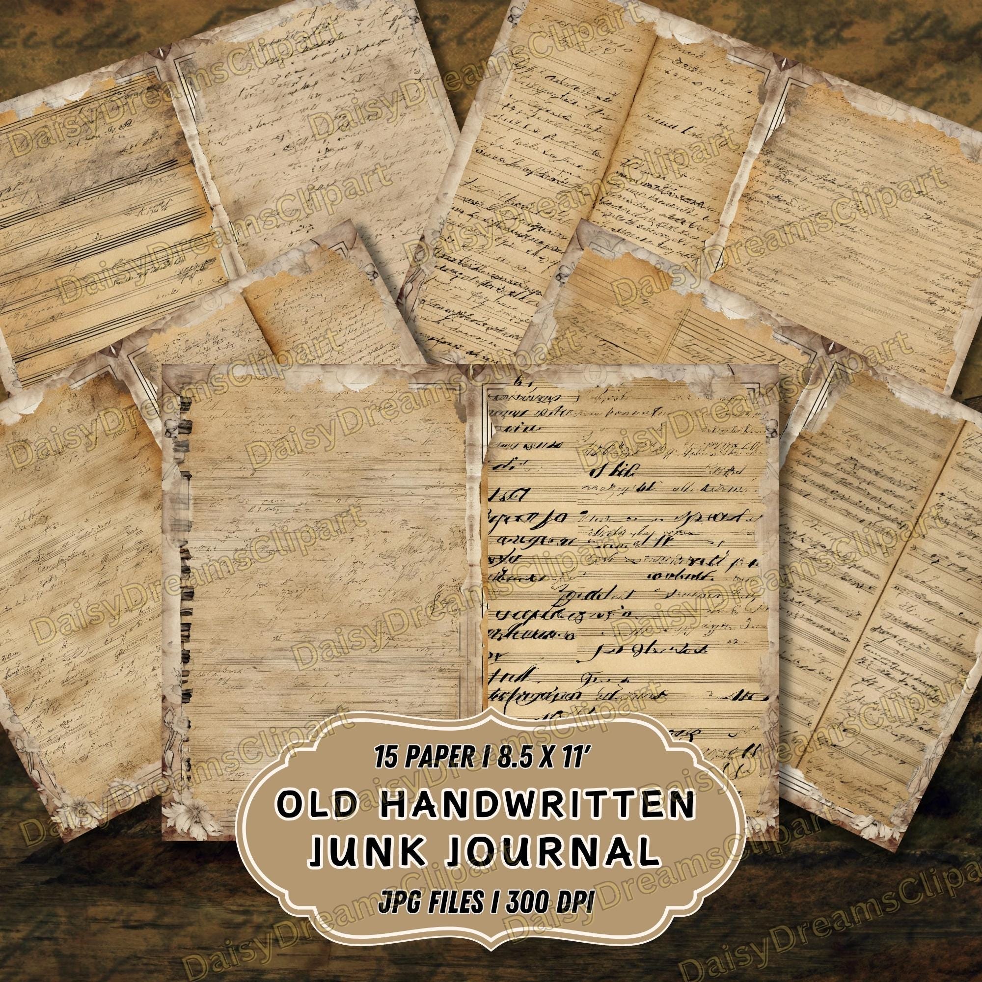 Old Handwriting Junk Journal Pages | Digital Scrapbook Paper Kit ...