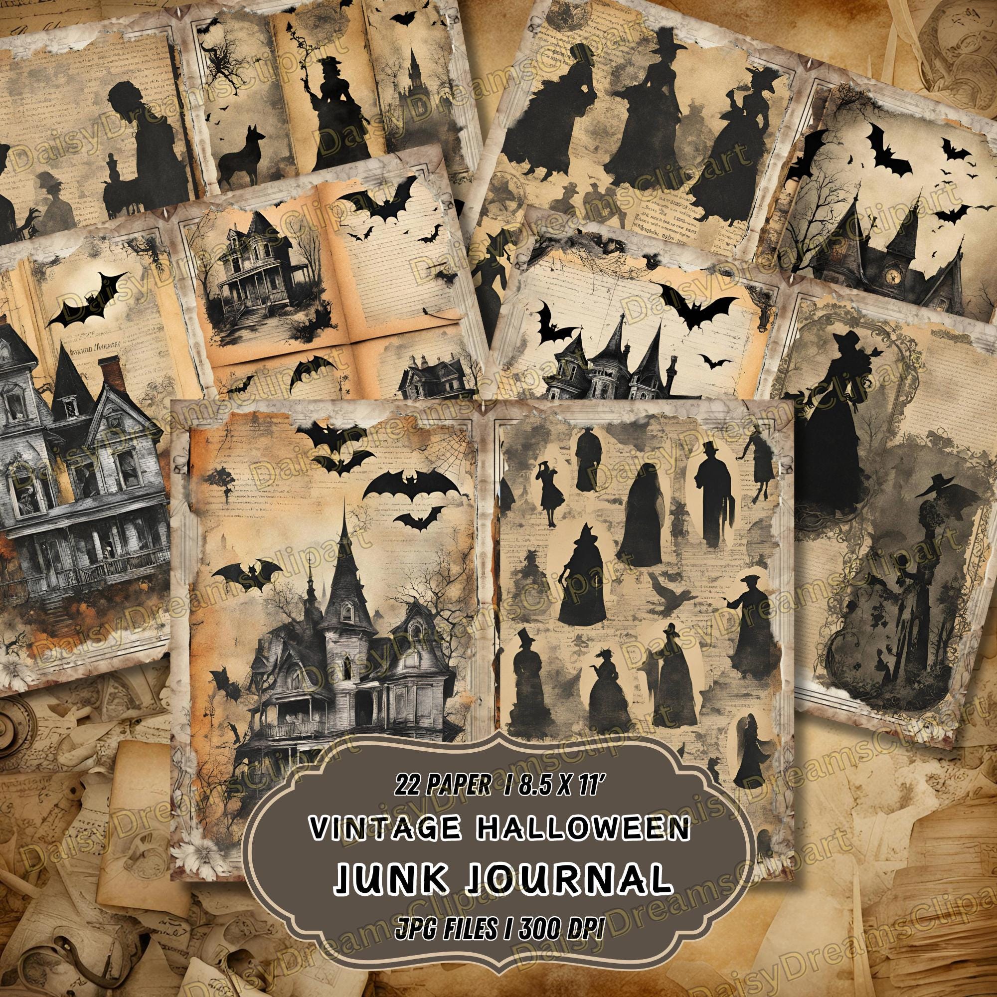 Vintage Halloween Junk Journal Kit: Watercolor Ephemera (22 Digital JPG ...