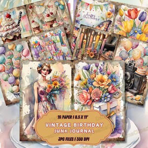 Vintage Birthday Junk Journal Pages: Scrapbook Paper Kit (16 JPG Files ...