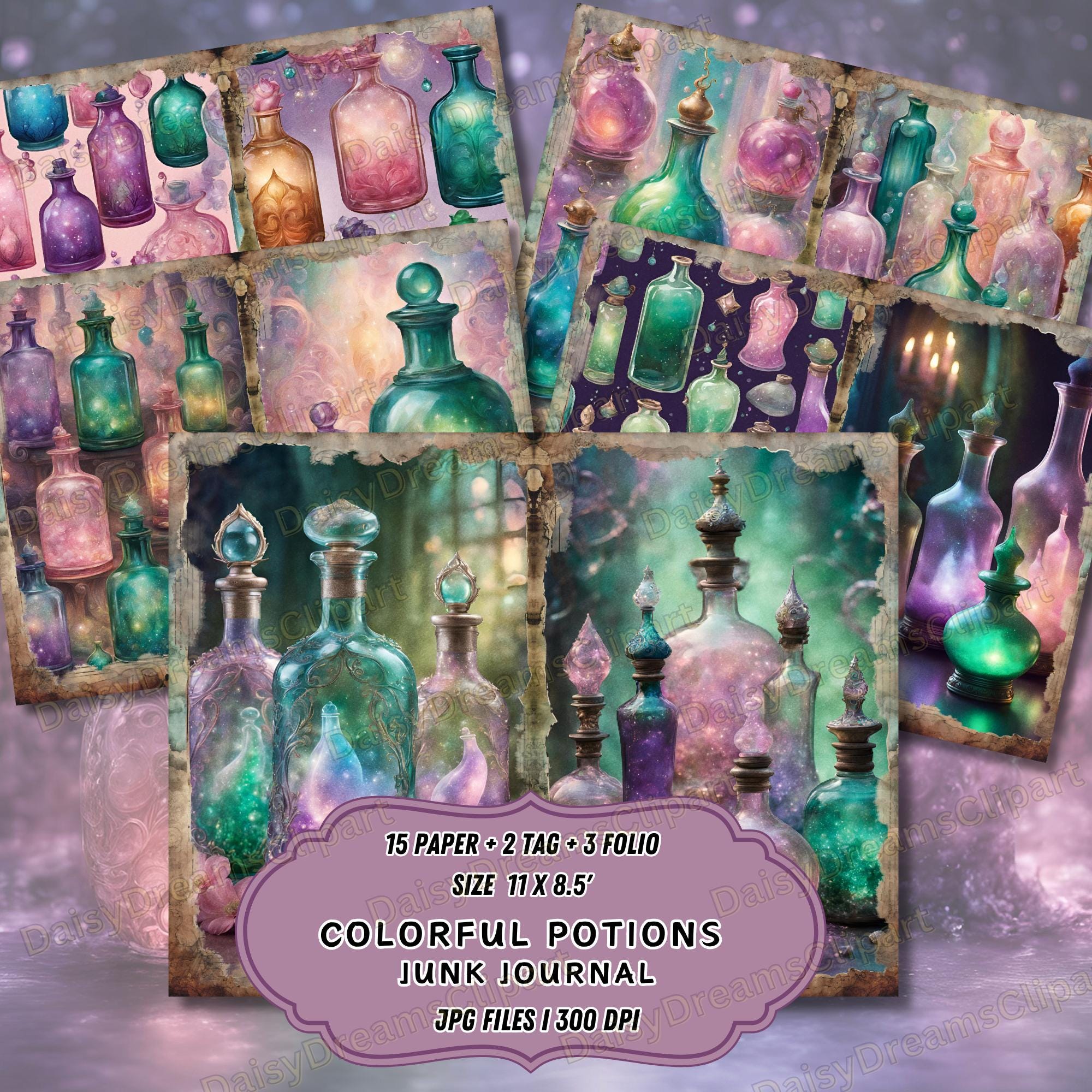 Colorful Potions Junk Journal Kit Potions Scrapbook Paper Kit Halloween ...