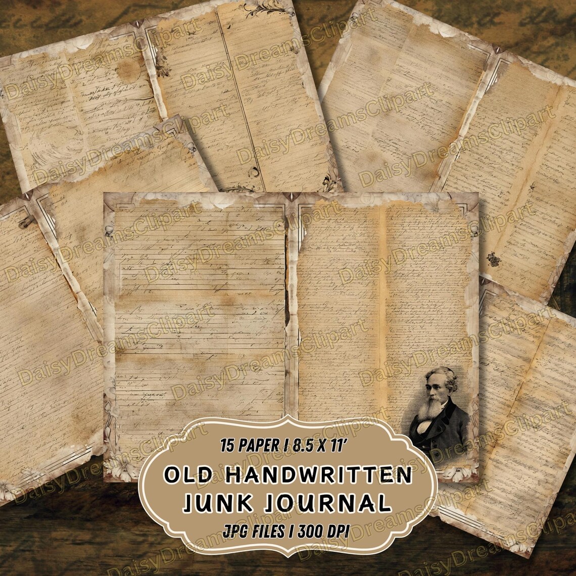 Old Handwriting Junk Journal Pages Digital Scrapbook Paper Kit Vintage ...
