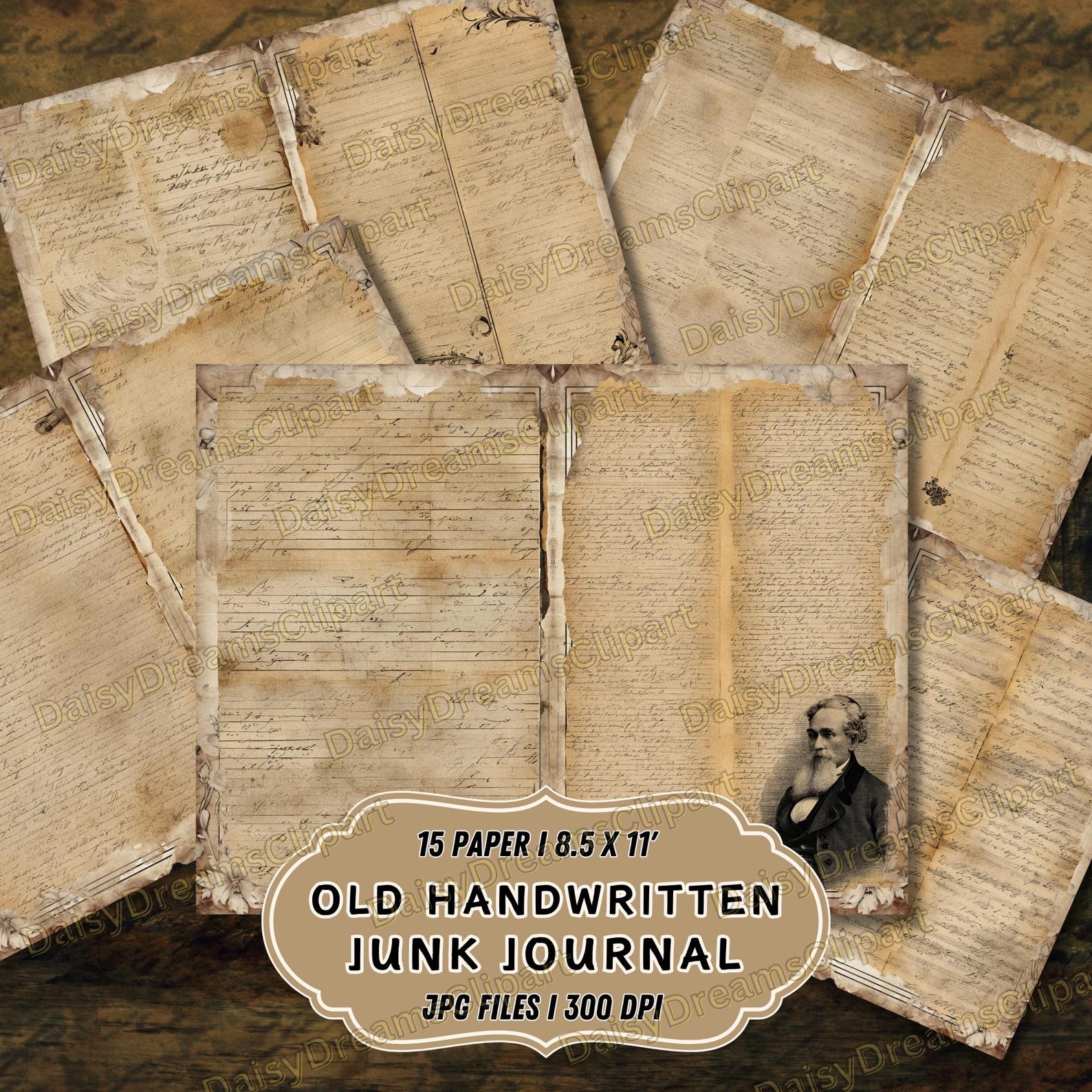 Old Handwriting Junk Journal Pages | Digital Scrapbook Paper Kit ...