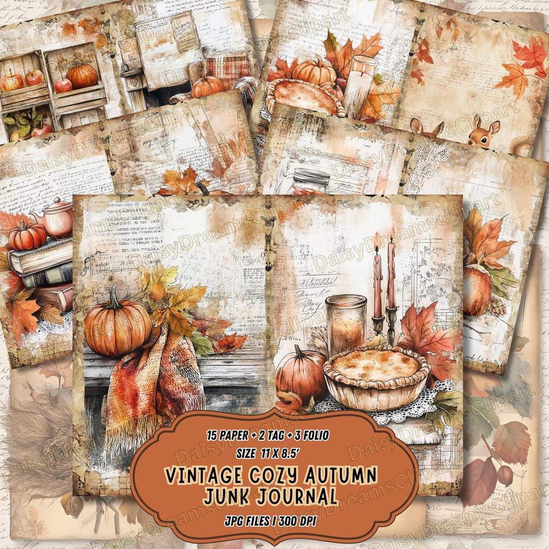 Vintage Autumn Junk Journal Kit: Cozy Fall Scrapbooking Paper (digital ...