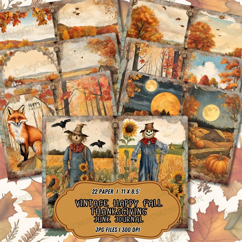 Vintage Fall Thanksgiving Junk Journal Kit | Autumn Printable Pages ...