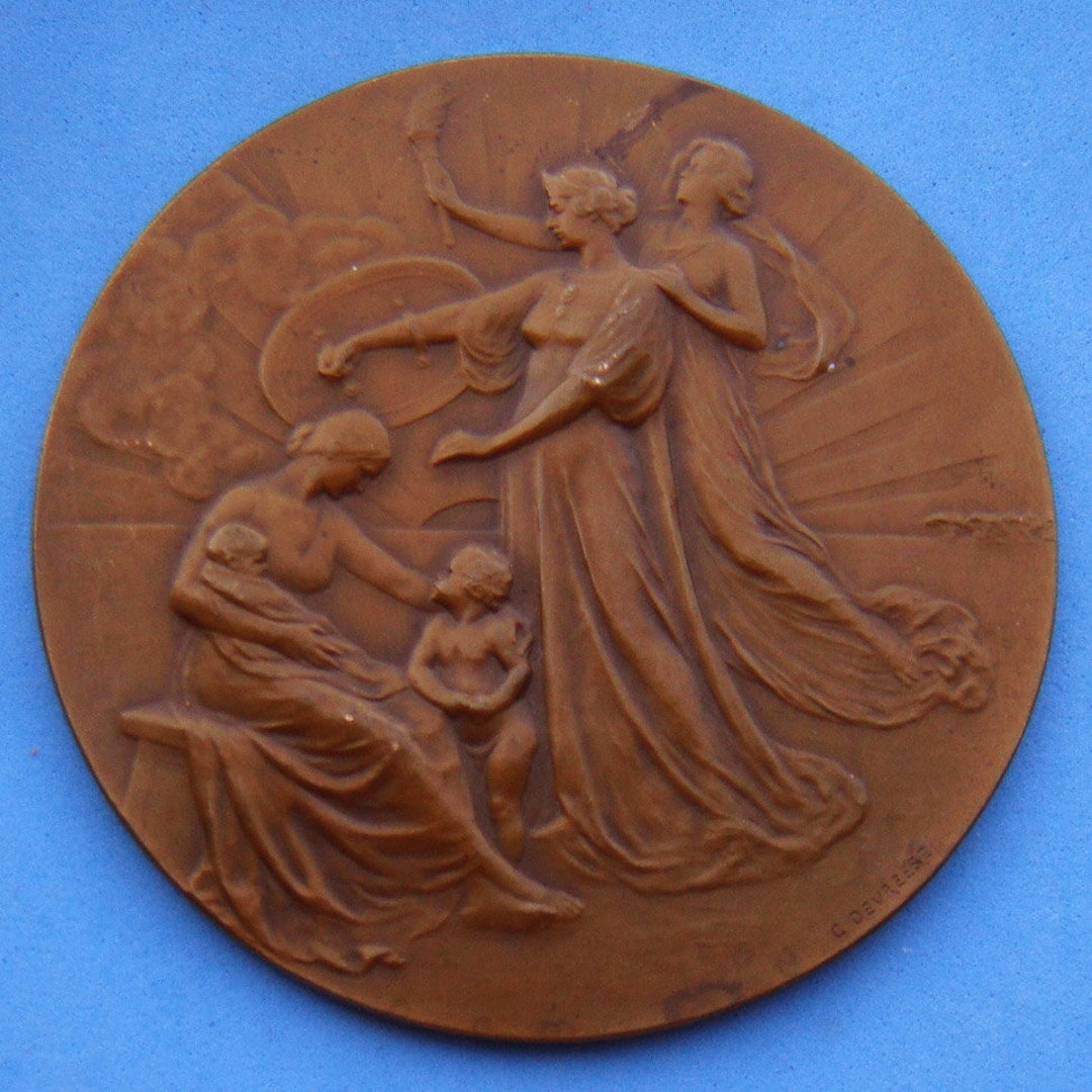 Antique Art Nouveau Bronze Medal of the Centenary of Belgium Life ...