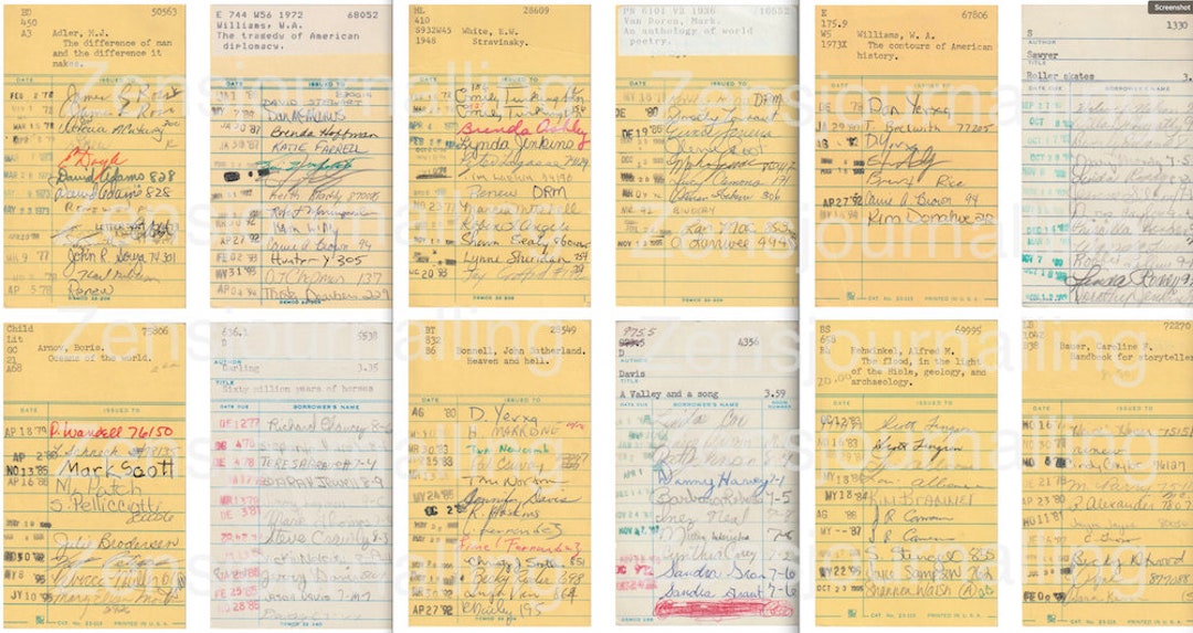 Vintage PRINTABLE Signed and Stamped Library Checkout Cards - Etsy