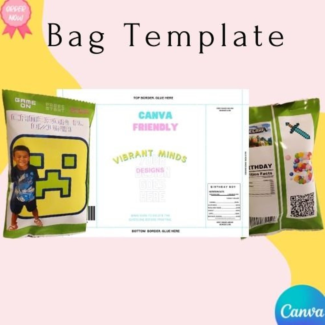 Editable Blank Chip Bag Template for Canva, Party Chip Bag Label, Blank ...