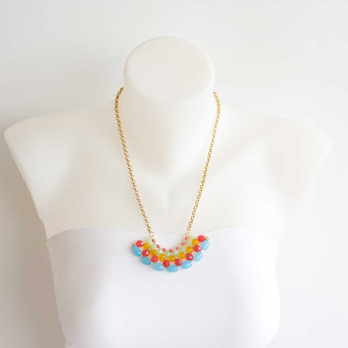 Gold Chain Necklace With Beaded Fan Pendant in Bright Colors | Etsy