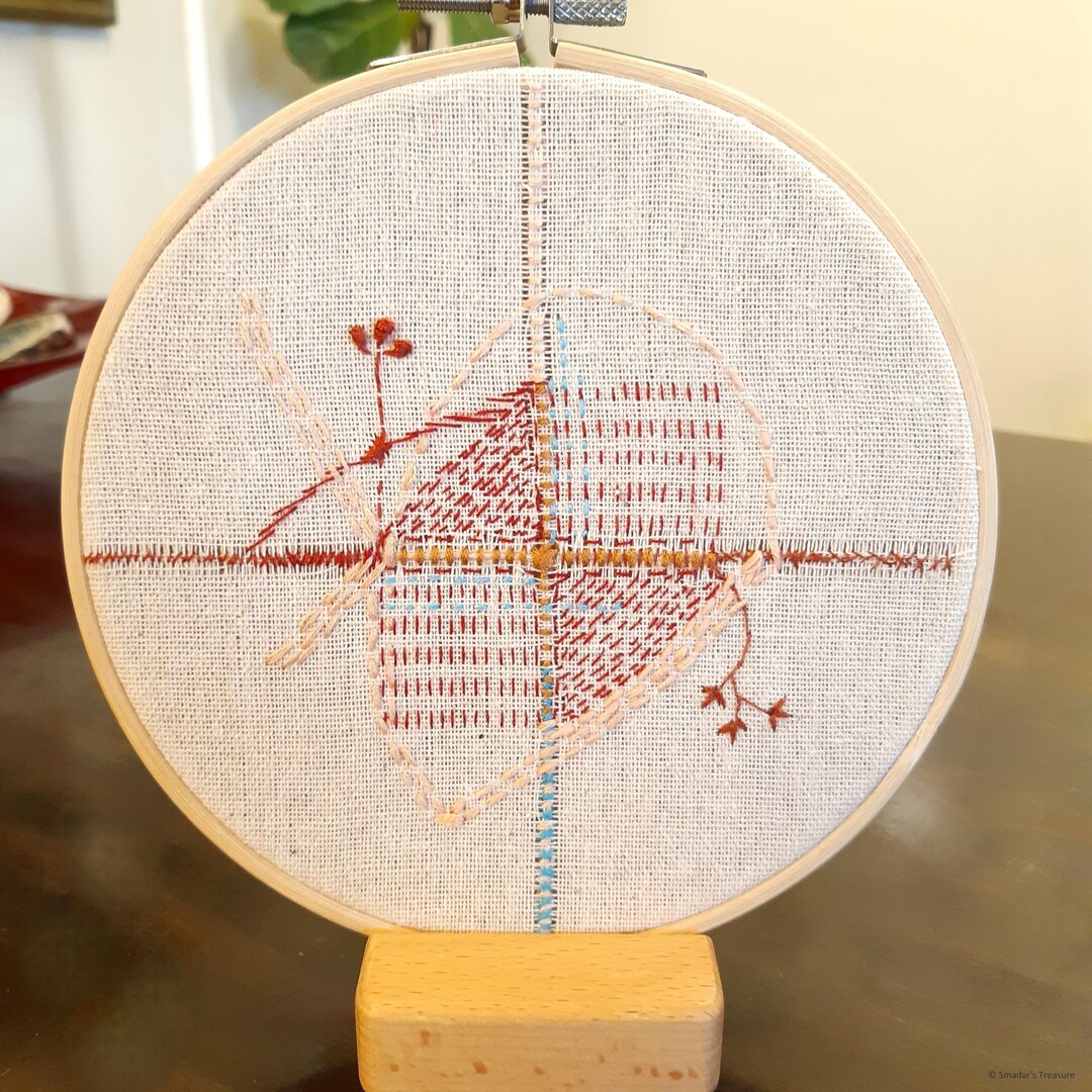 Hand Embroidered Fiber Art Hoop: Abstract Wall Hanging, Beige Red ...