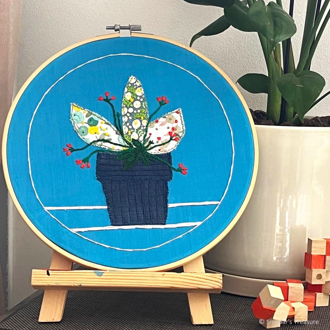 Colorful Textile Collage, Embroidery Art, Plant Flower Theme, Light ...