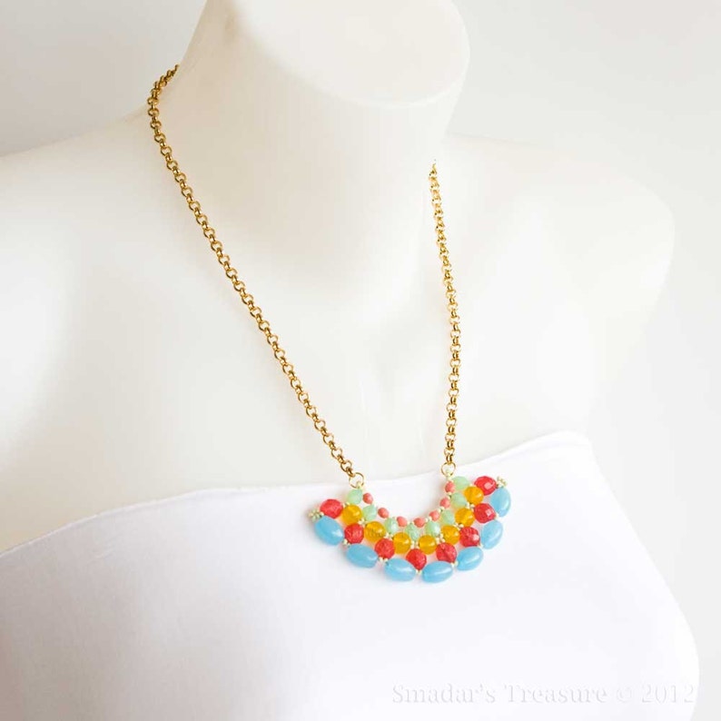 Gold Chain Necklace With Beaded Fan Pendant in Bright Colors - Etsy
