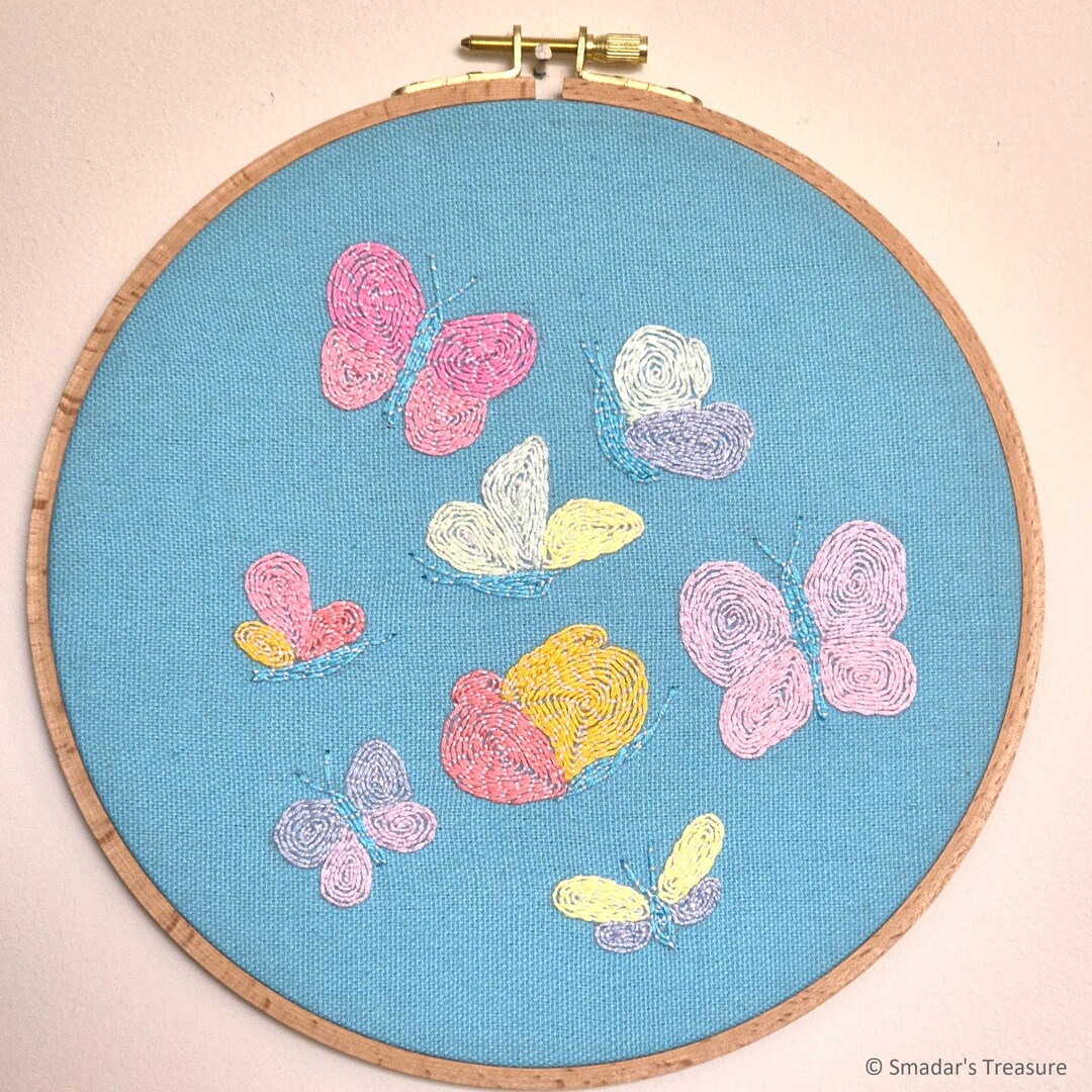 Hand Embroidered Butterfly Hoop Art: Pastel Nursery Decor With Easel - Etsy