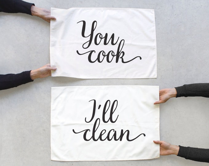 You Cook I'll Clean Tea Towel Set, Typography Kitchen Towels, New Home ...