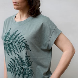 Casual Women's Forest Fern Leaf Boxy Top Mint Green, Plant Mom Clothing ...