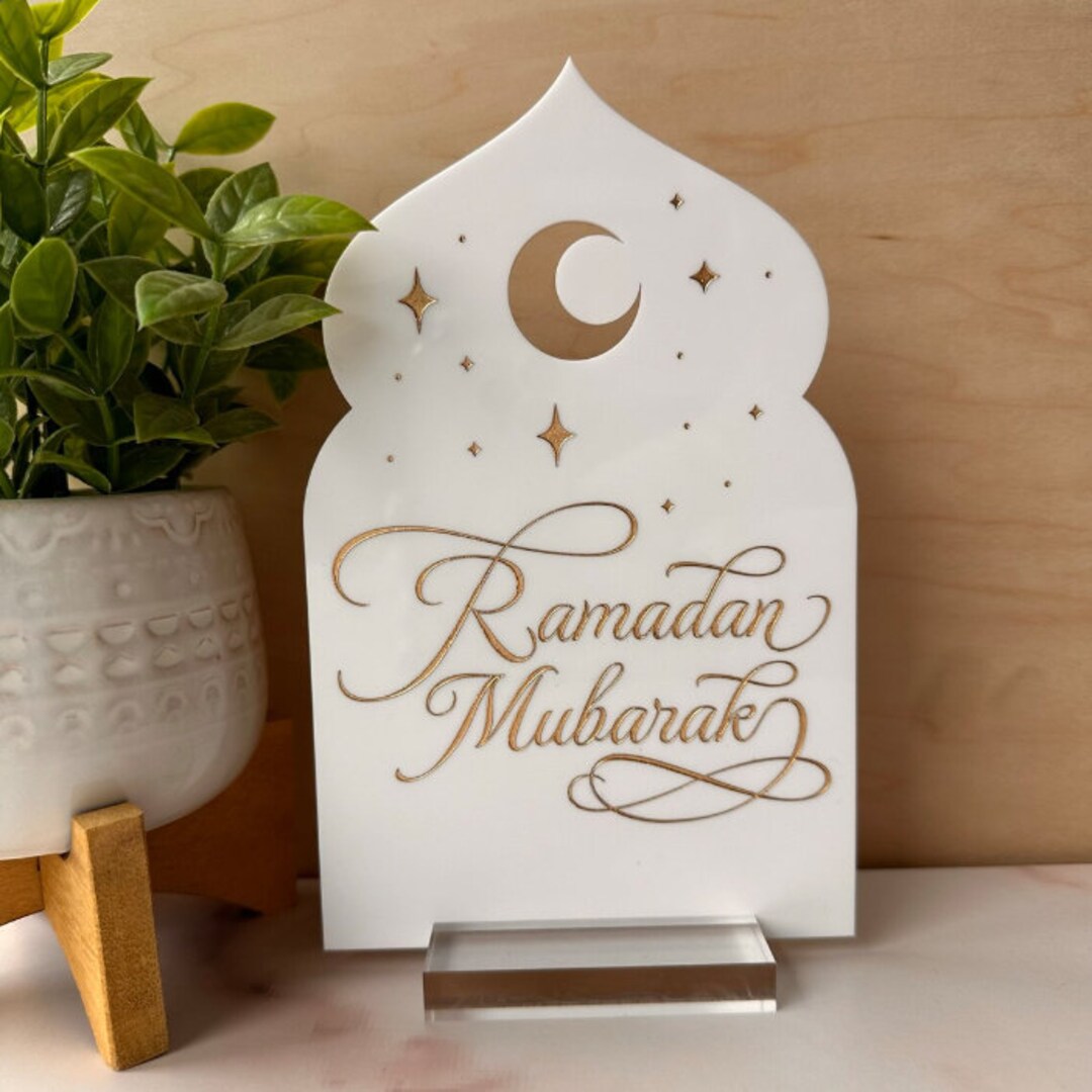 Double Sided Ramadan and Eid Mubarak Sign, Arabic or English Text ...