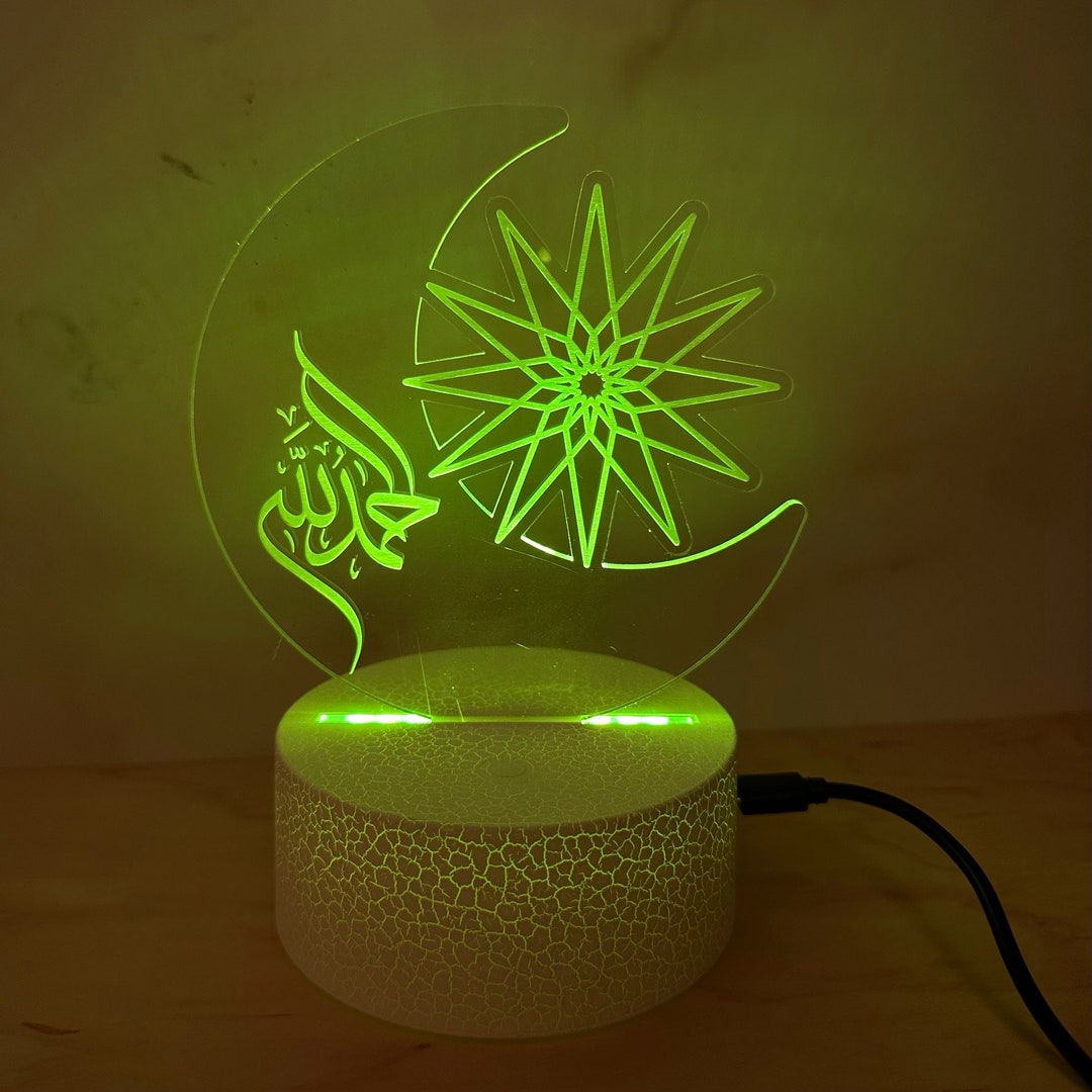 Alhumdulilah Moon & Star LED Sign | Acrylic Cutout | 7-color Light ...