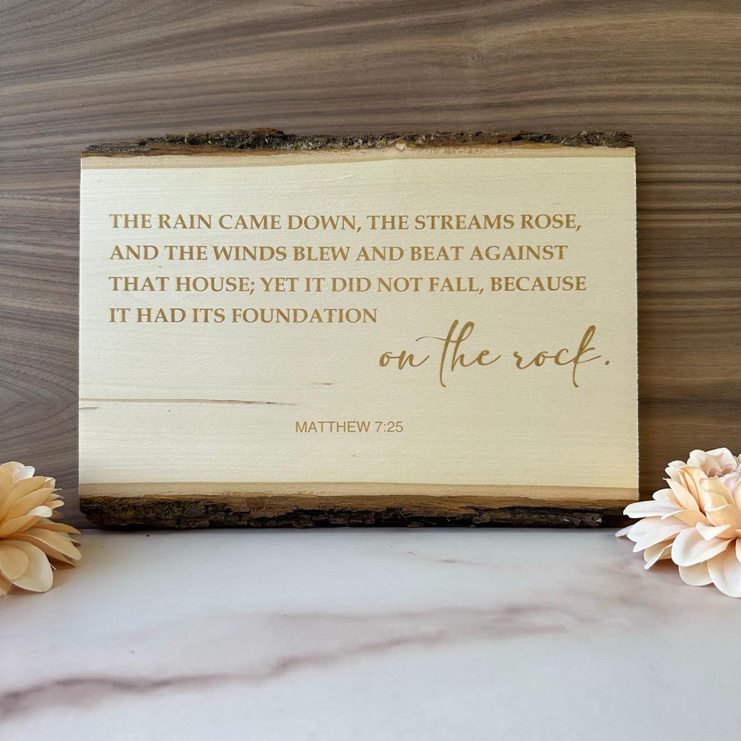Matthew Bible Verse, 'the Rain Came Down' Wooden, Rustic Christian Wall ...