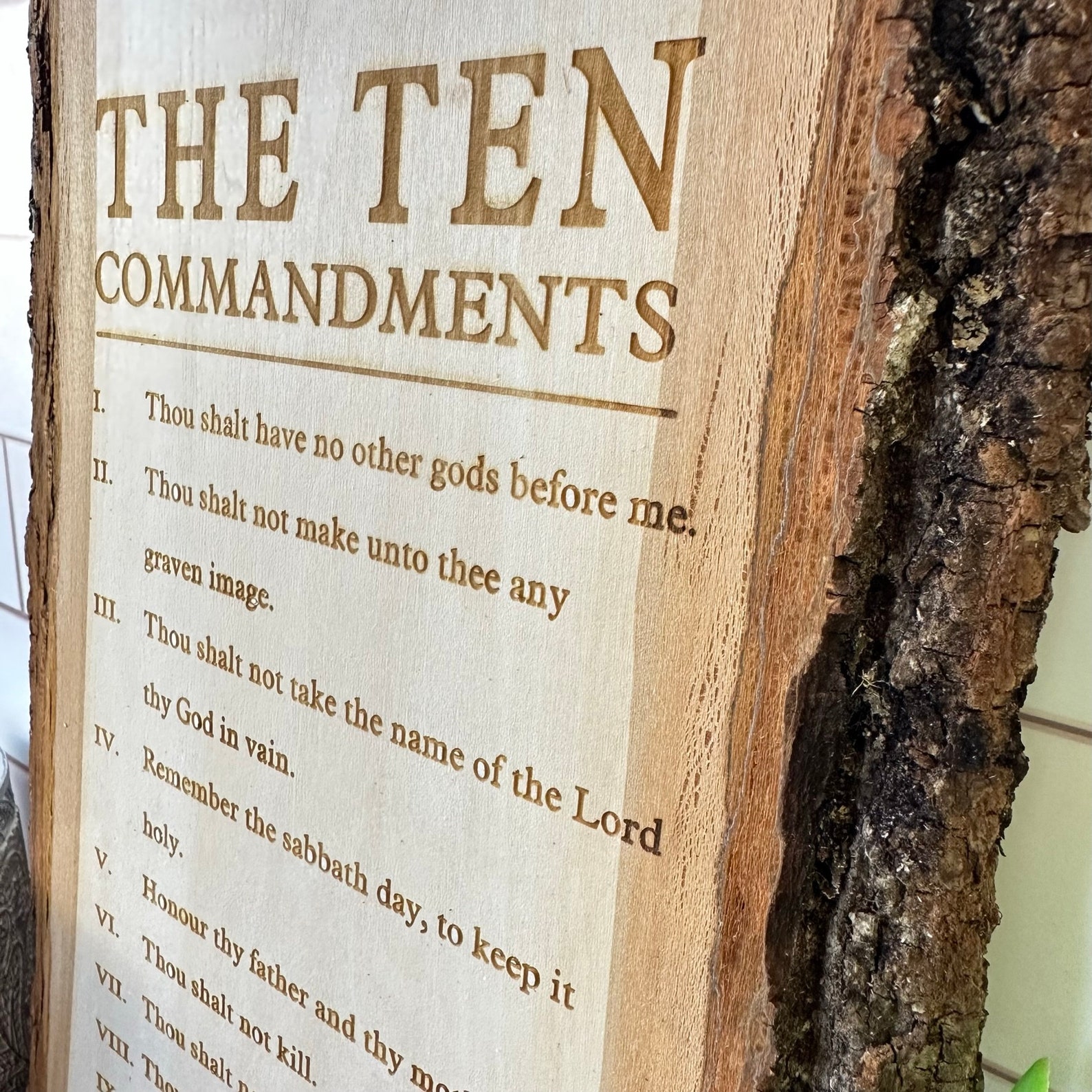 Ten Commandments Wood Sign: Rustic Basswood Plank, Religious Home Decor ...